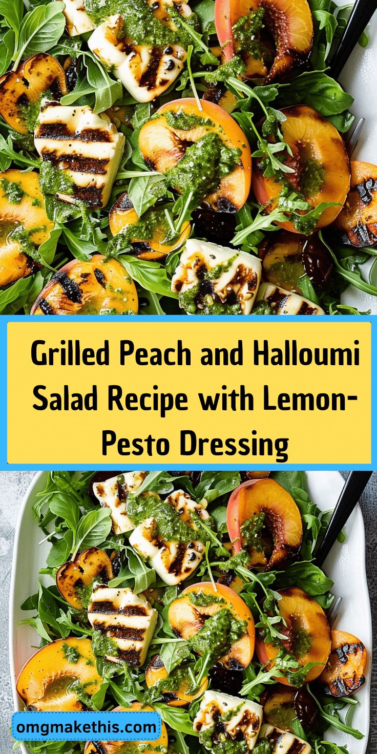 Grilled Peach and Halloumi Salad with Lemon-Pesto Dressing | Omg Make This